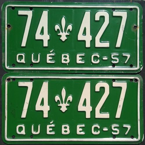 QUEBEC 1957 LICENSE PLATE PAIR
